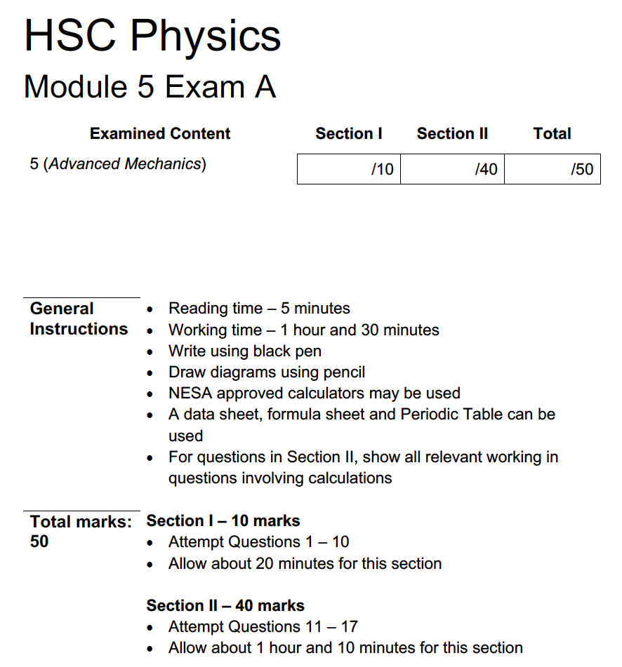 HSC Physics Module 5 Practice Exam A | Science Ready
