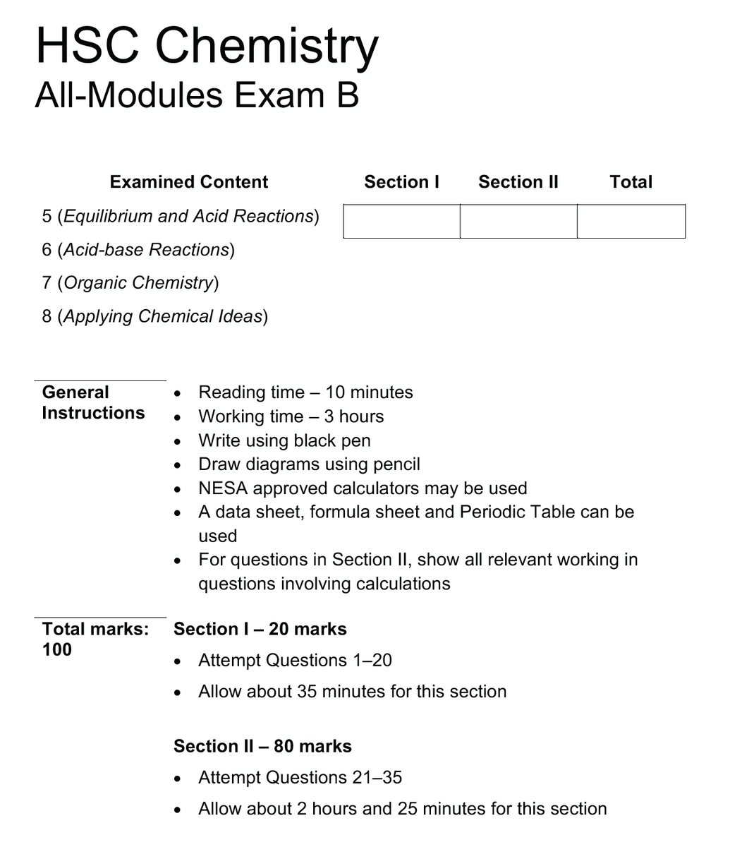HSC Chemistry All-Module Practice Exam B | Science Ready