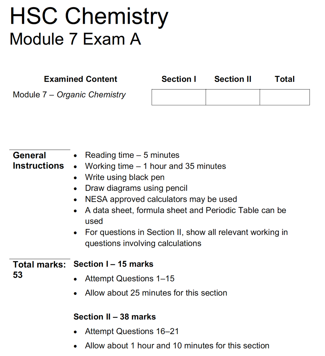 HSC Chemistry Module 7 Practice Exam A – Science Ready