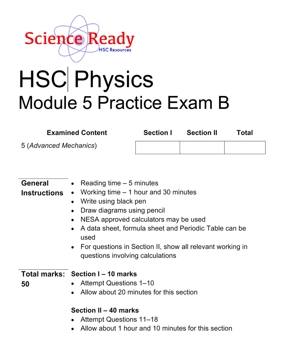 HSC Physics Module 5 Practice Exam A | Science Ready